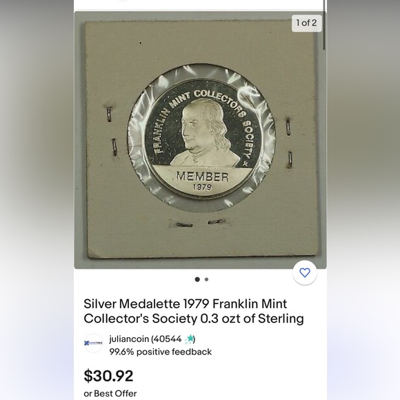 Other | 1979 Sterling Silver Franklin Mint Collectors Society Coin ...